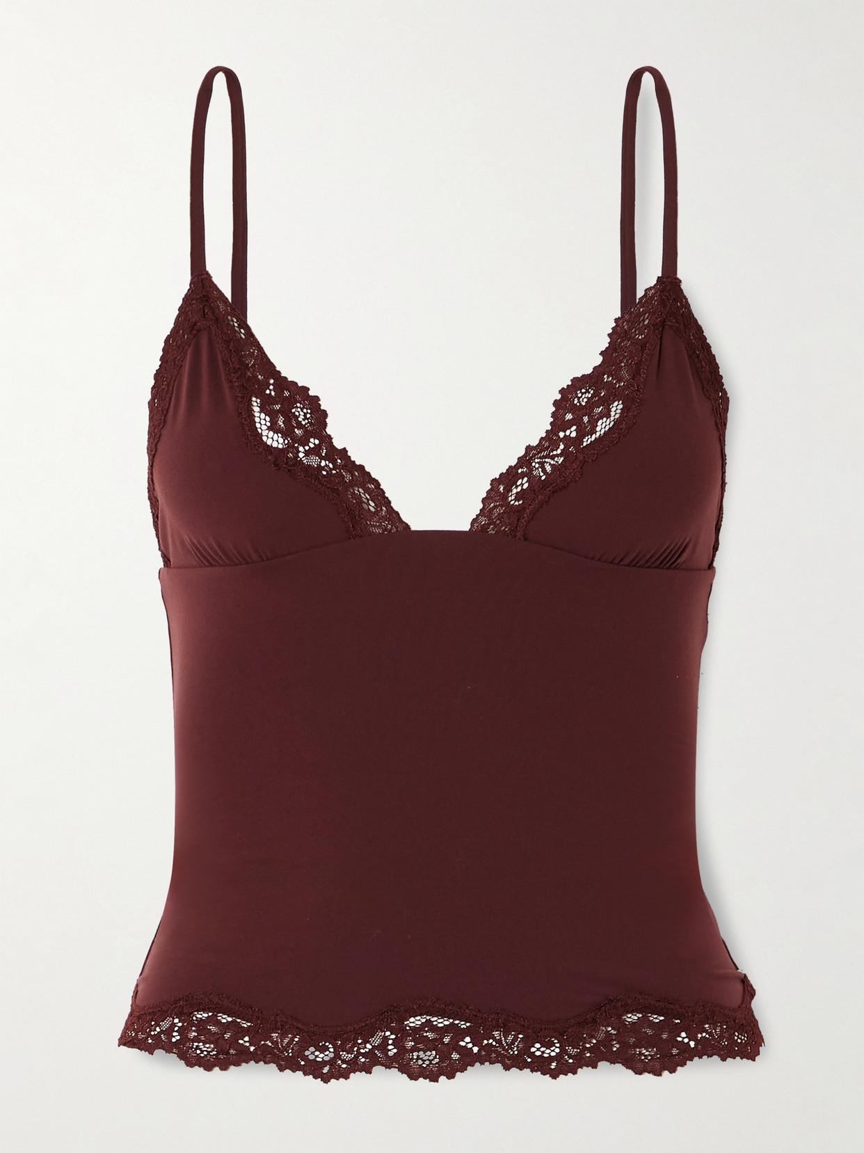 SKIMS Fits Everybody Lace Triangle Cami in Burgundy | endource