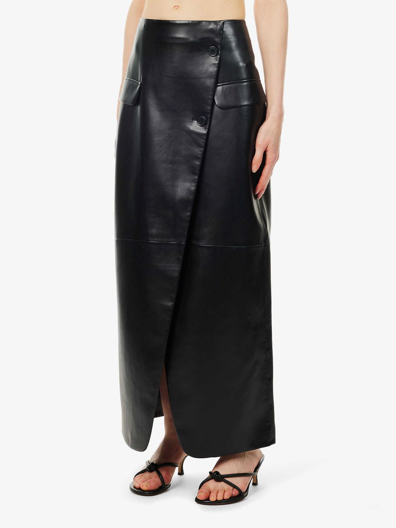 THE FRANKIE SHOP Nan Crossover Faux-Leather Maxi Skirt in BLACK | Endource