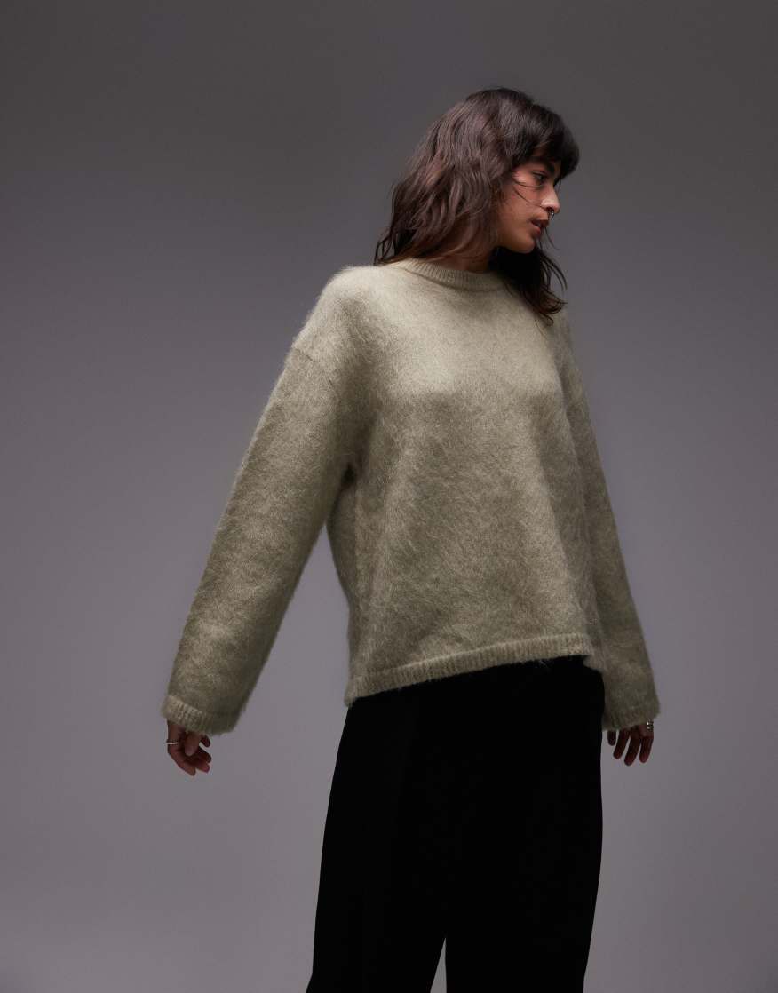 & OTHER STORIES Mohair Super Soft Hairy Knit Sweater In Khaki Green ...