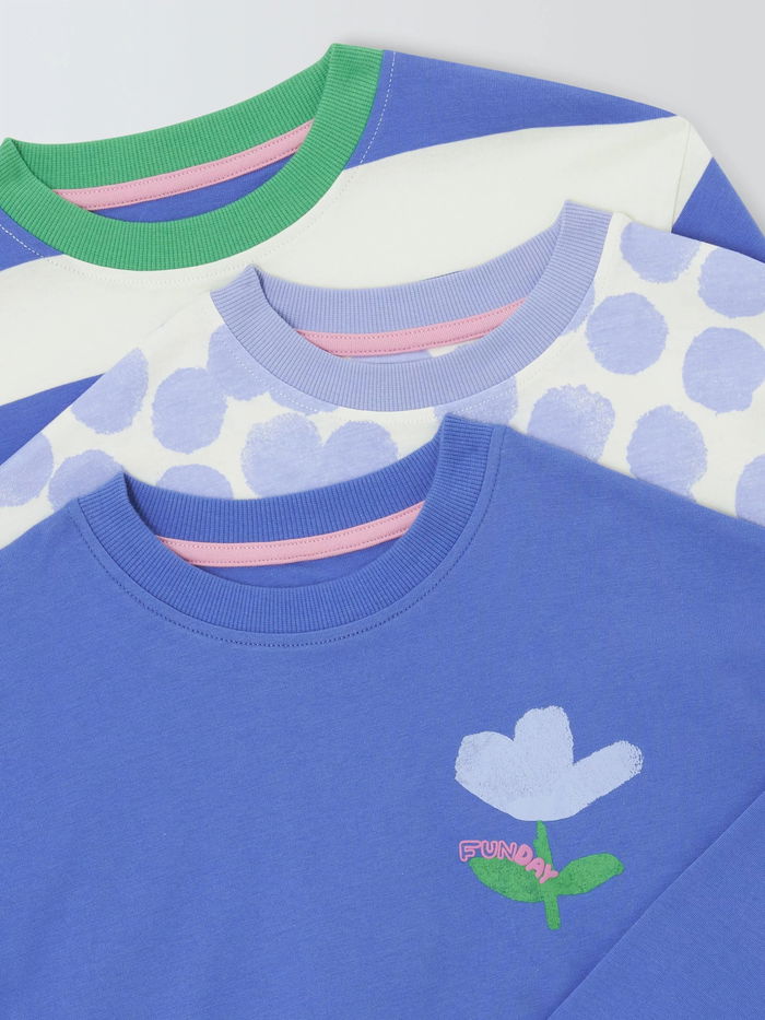 JOHN LEWIS Kids' Stripe/Spot/Flower Long Sleeve Tops, Pack Of 3, Multi ...