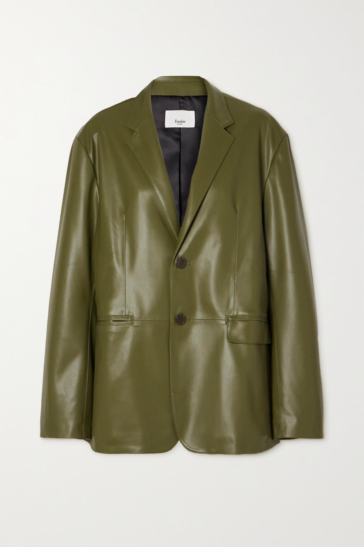 THE FRANKIE SHOP Olympia Faux Leather Blazer in Green | endource