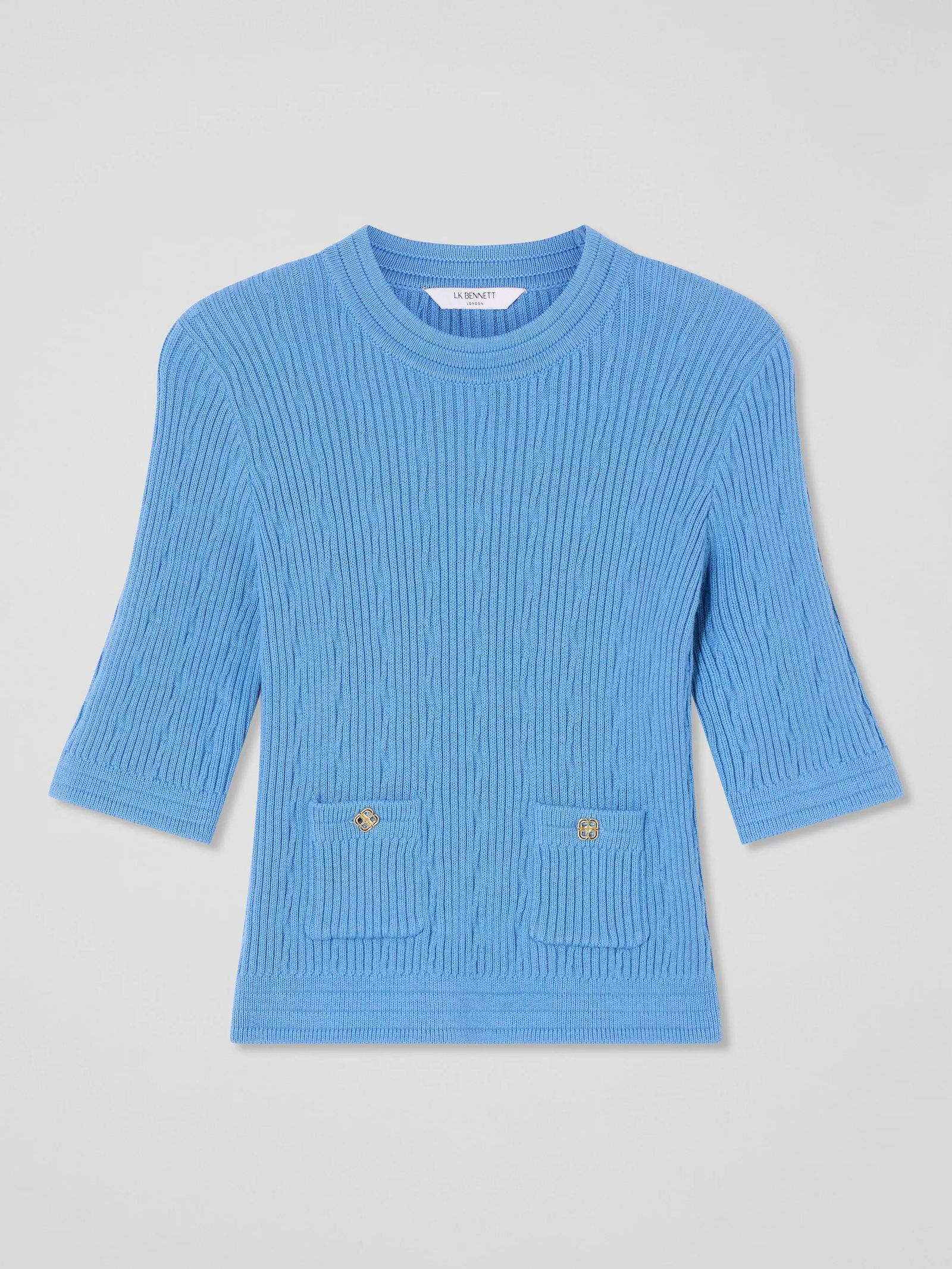 L.K. BENNETT Shona Textured Knit Top in Mid Blue | endource