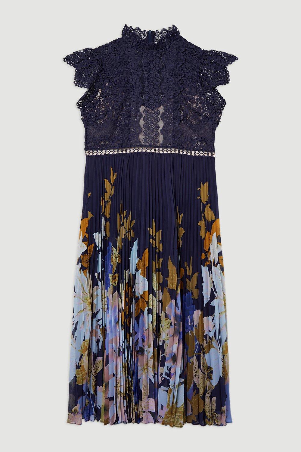 KAREN MILLEN Plus Size Lace Trailing Floral Ombre Maxi Dress in Navy ...