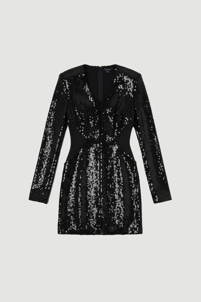 KAREN MILLEN Sequin Power Mesh Lace Up Mini Dress | endource