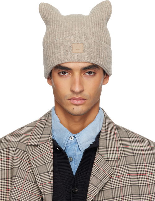 ACNE STUDIOS Beige Logo Square Beanie | endource