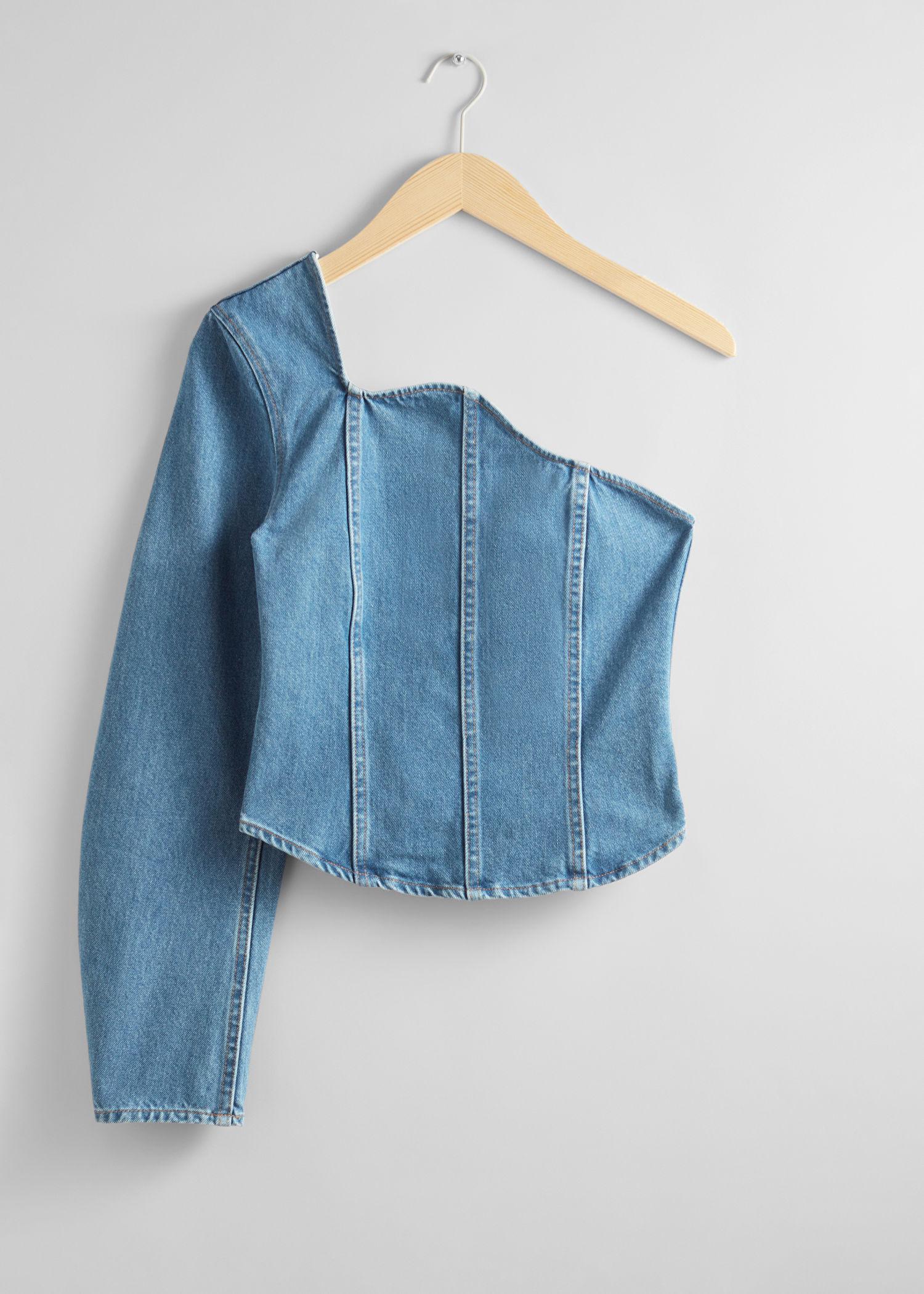 & OTHER STORIES One-Shoulder Denim Top in Light Blue | endource