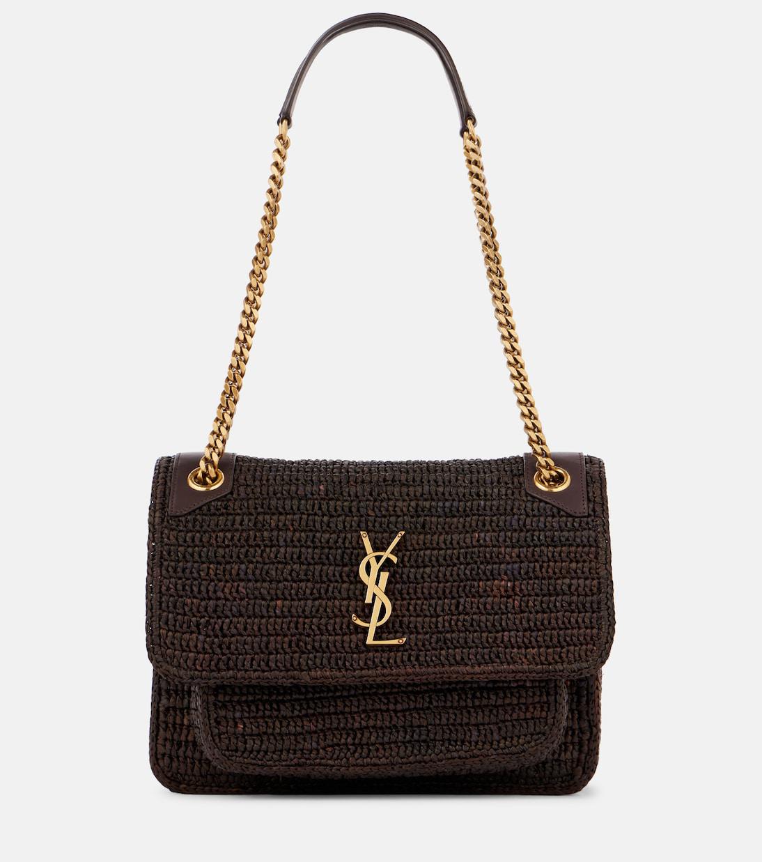 SAINT LAURENT Niki Medium Raffia Shoulder Bag in Brown | endource
