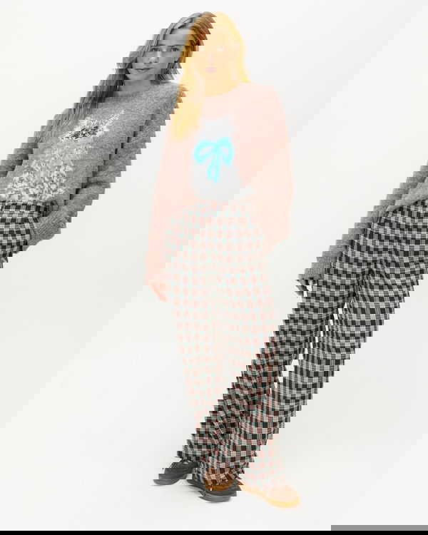 OLIVER BONAS Mocha Brown Cuthbert Cat Crew Neck Knitted Jumper | endource