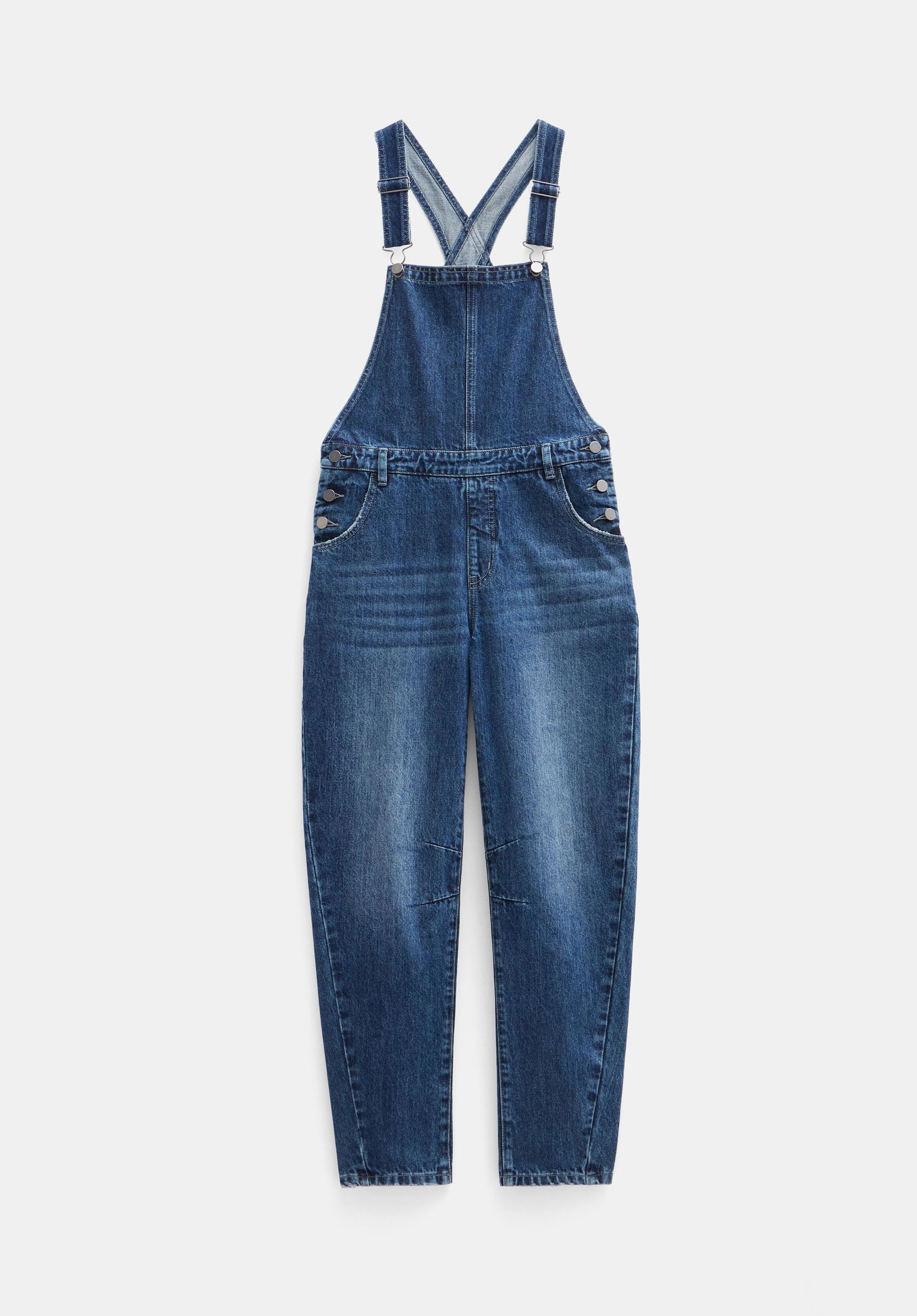 HUSH Cordelia Barrel Leg Dungarees in Mid Authentic Blue | endource