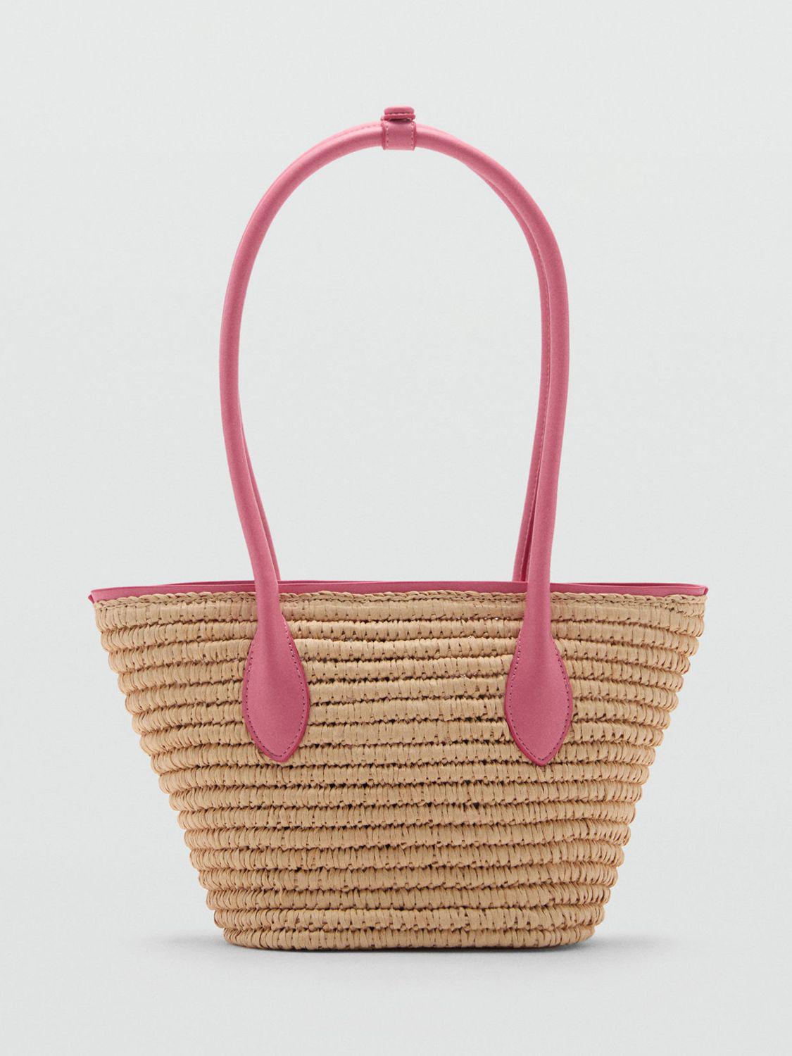 MANGO Luis Beach Bag in Natural/Pink | Endource