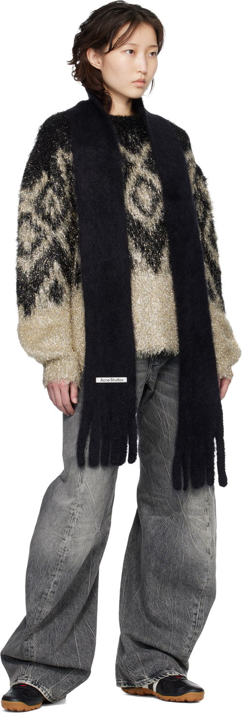 ACNE STUDIOS Black Skinny Logo Scarf | endource