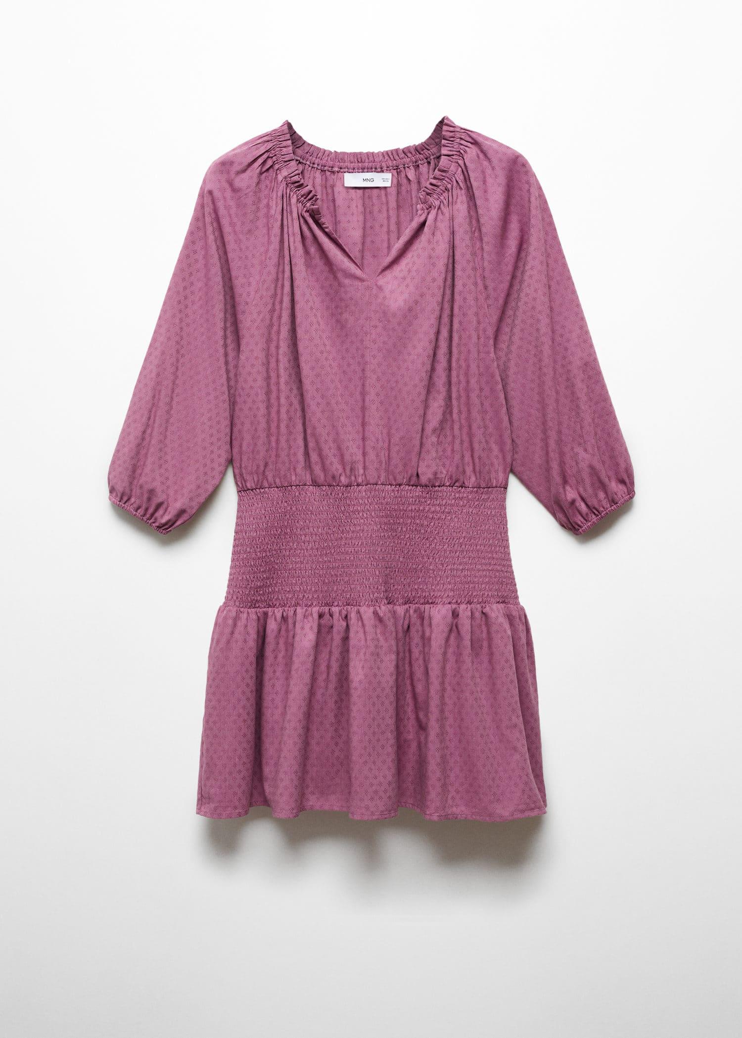 MANGO Embroidery Ruched Dress in Violet | Endource