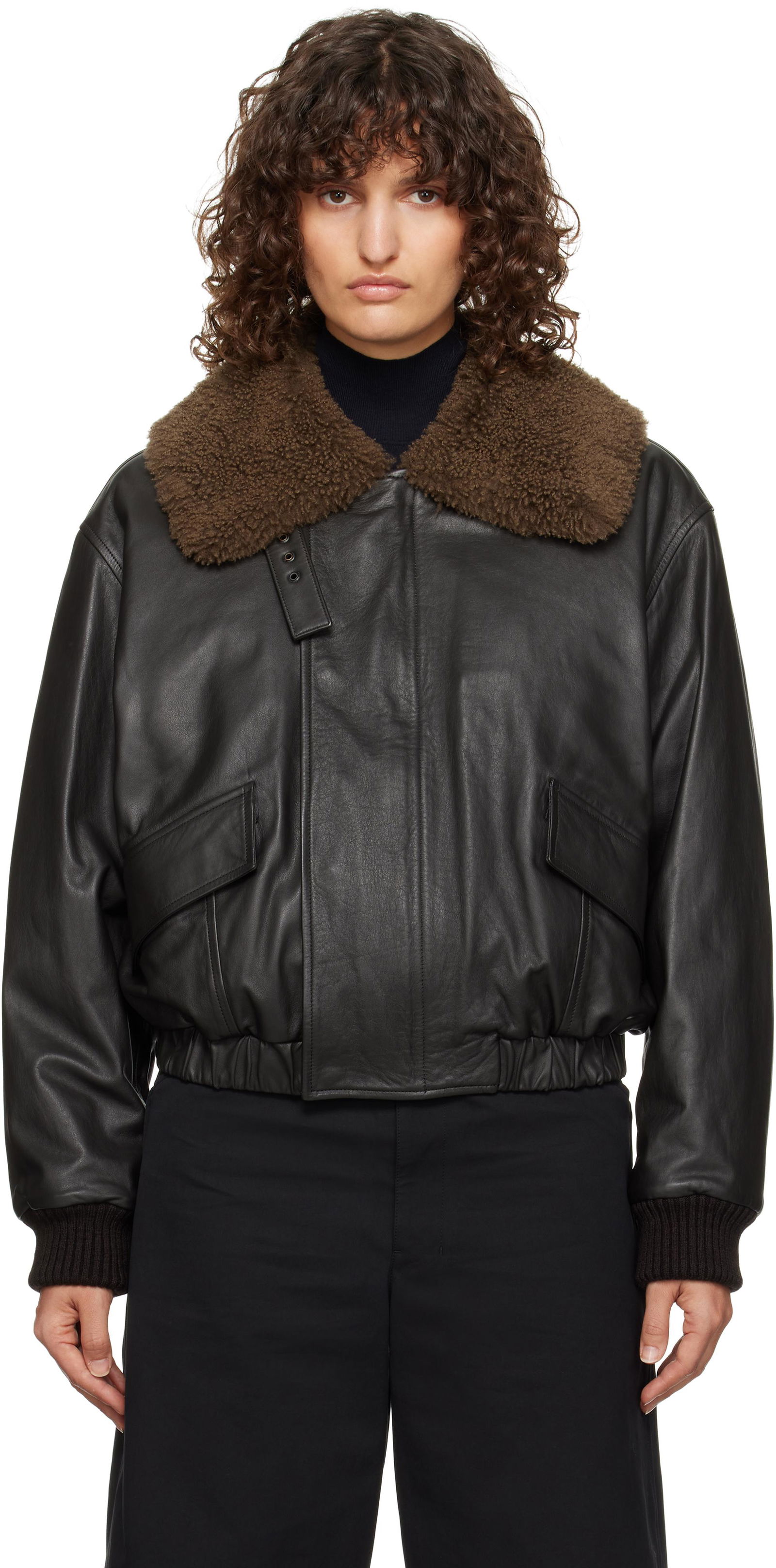 LEMAIRE Shearling Collar Leather Jacket | endource