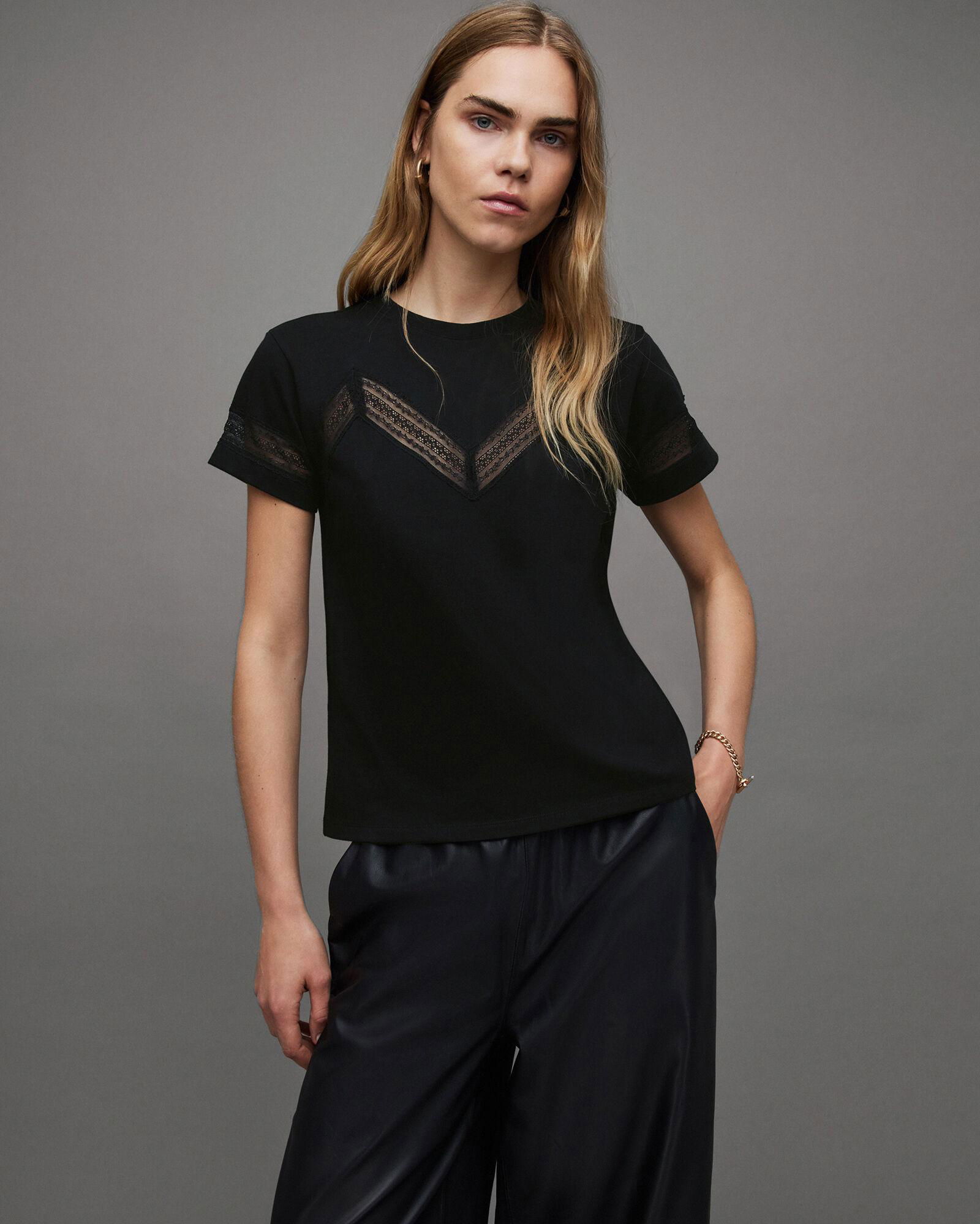 ALLSAINTS Lina Lace T-Shirt in Black | Endource