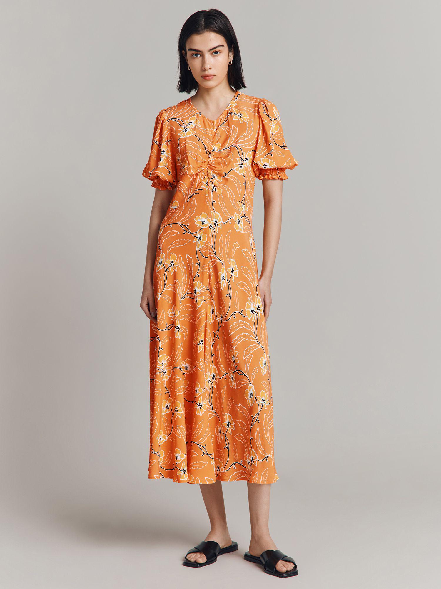 GHOST Lainey Floral Print Puff Sleeve Midi Dress | endource
