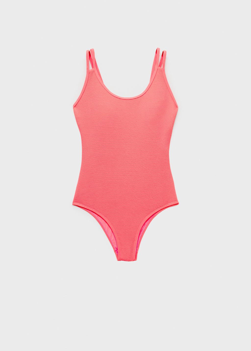 MANGO Textured Swimsuit in Coral Red | endource