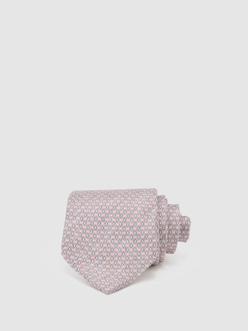 REISS Emilio Silk Micro Geometric-Print Tie In Soft Pink | endource