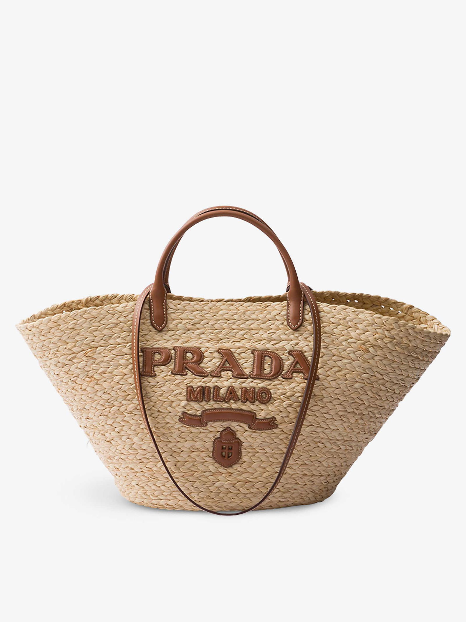 PRADA Logo-Embossed Large Raffia And Leather Tote in NEUTRAL | endource