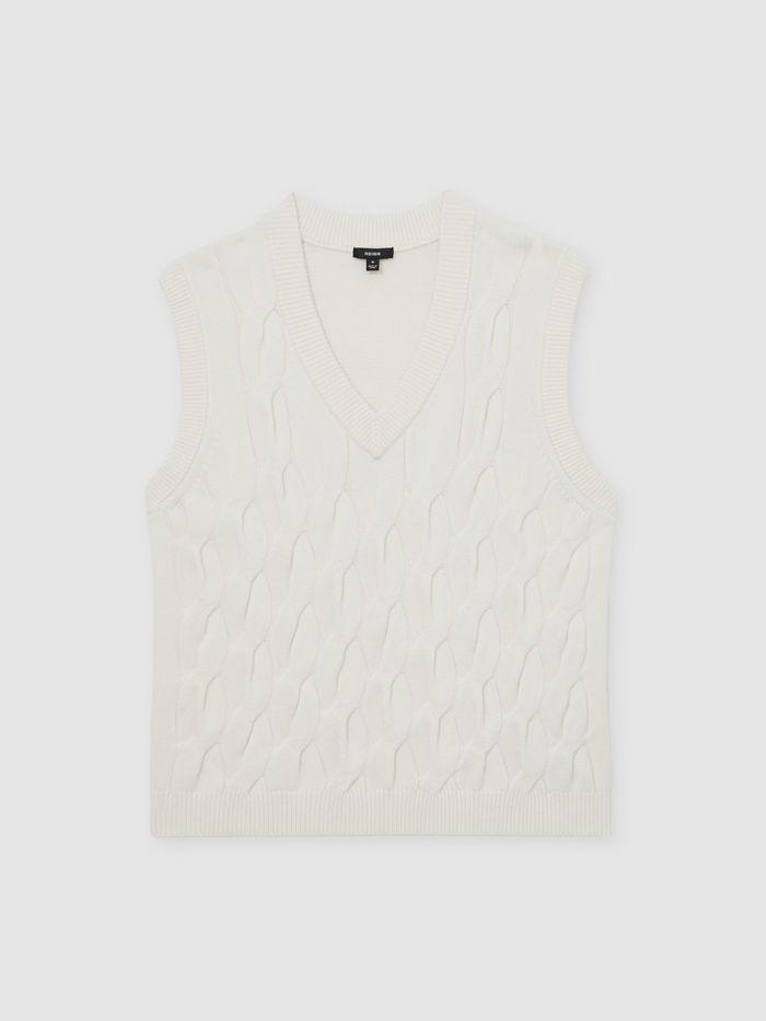 REISS Cable-Knit V-Neck Vest With Wool In Winter White | endource