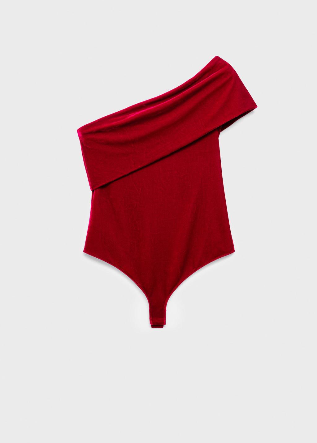 MANGO Asymmetric Velvet Bodysuit in Red | endource