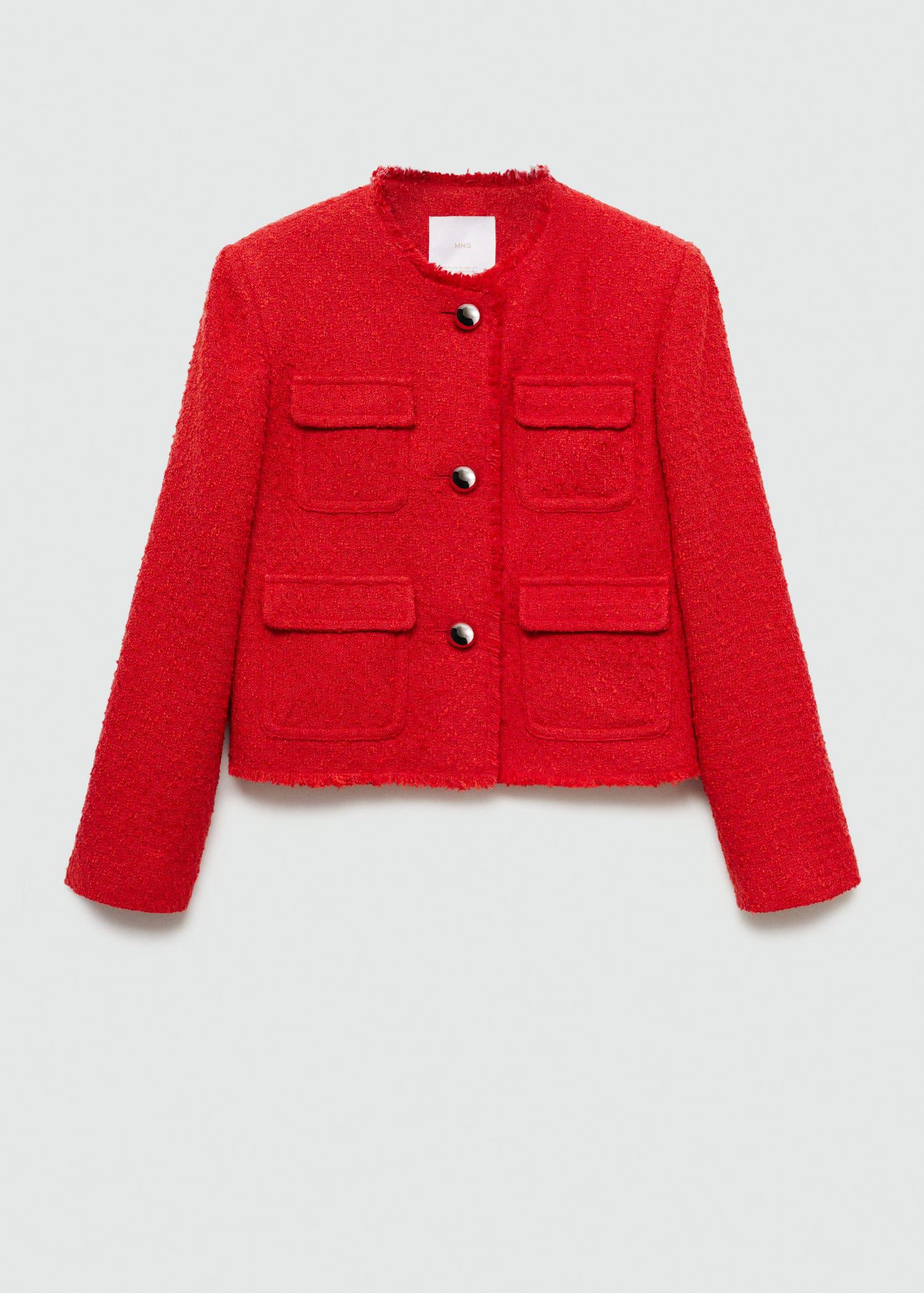 Mango Pocket Tweed Jacket In Black Endource