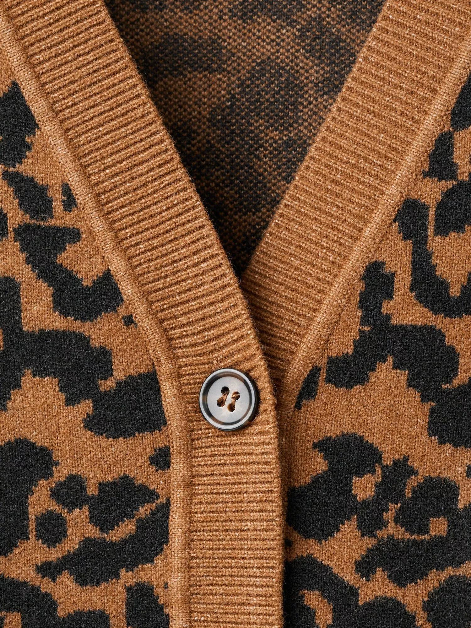 MANGO Leona Leopard Print V Neck Cardigan | endource