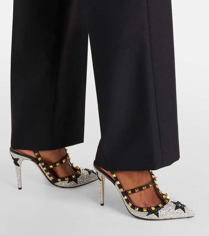 VALENTINO GARAVANI Rockstud 100 Embellished Leather Pumps | endource