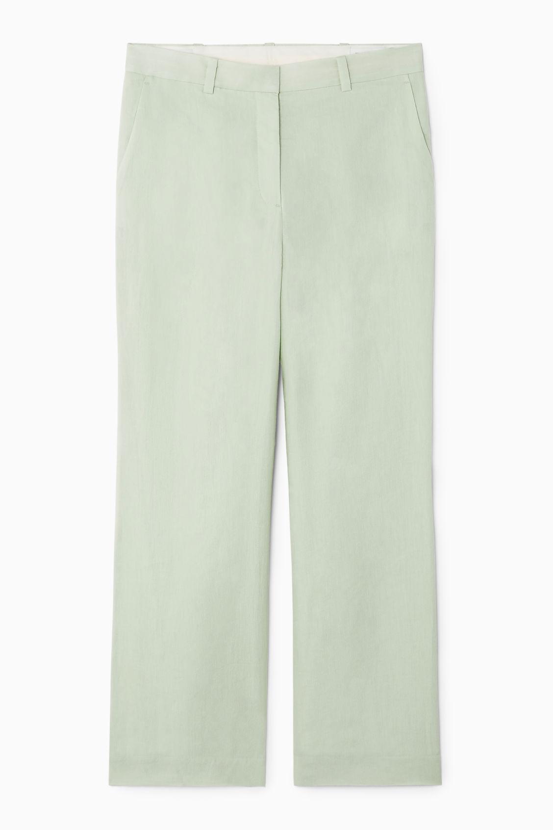 COS Linen-Blend Flared Trousers in LIGHT GREEN | Endource