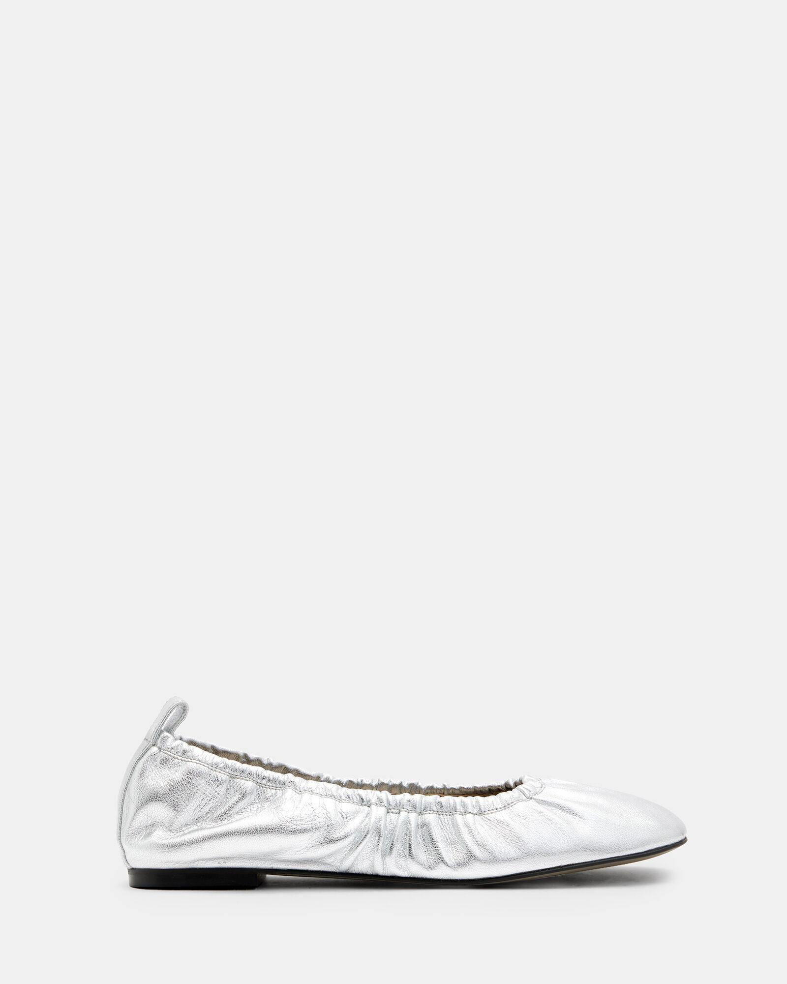 ALLSAINTS Alia Metallic Leather Ribbon Ballet Pumps in Metallic Silver ...