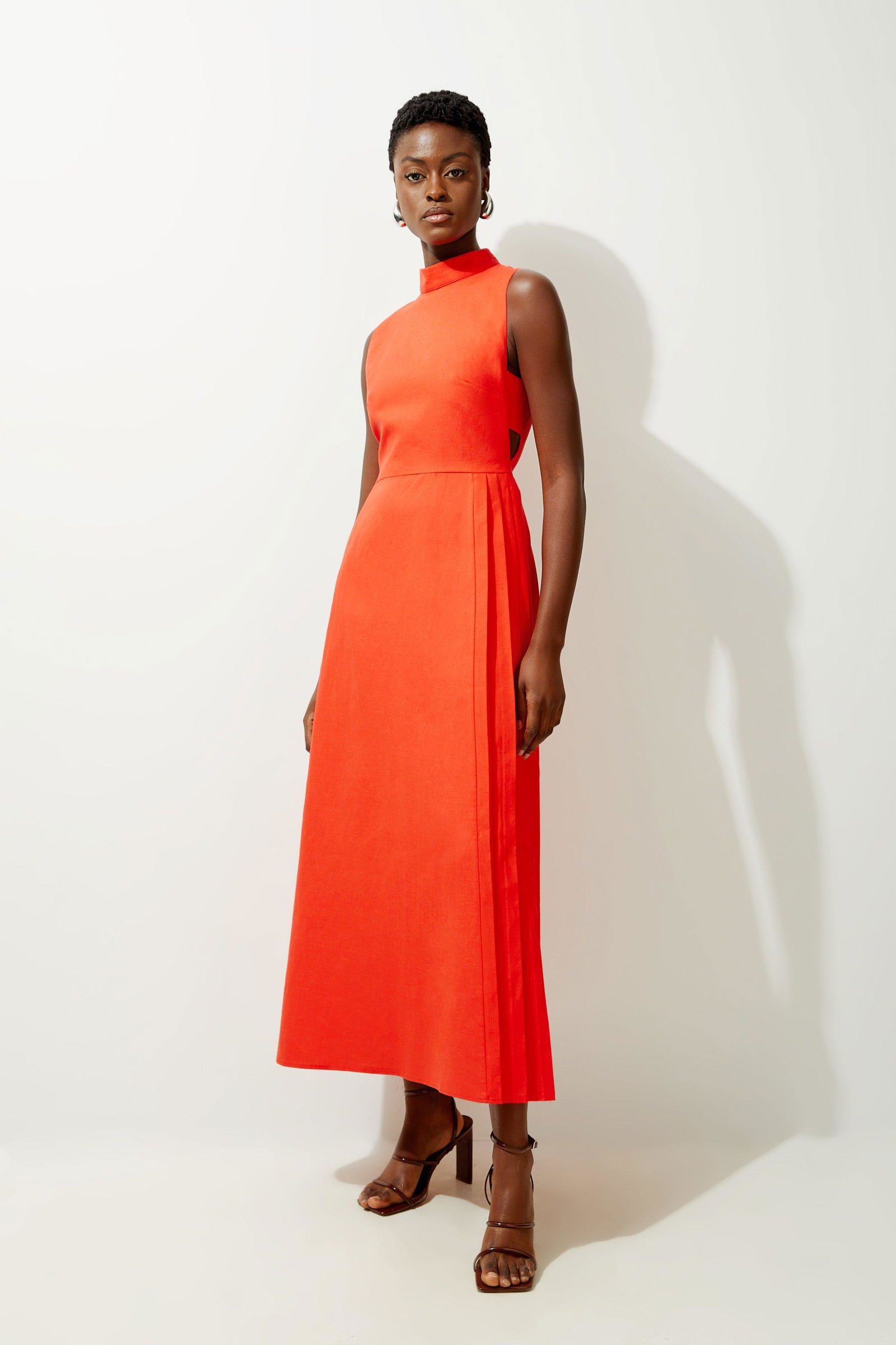 KAREN MILLEN Tailored Premium Linen Pleated Panel Midaxi Dress in Green ...