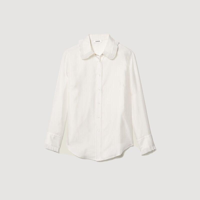 SANDRO Silk Shirt With Pleated Trim in Ecru | Endource