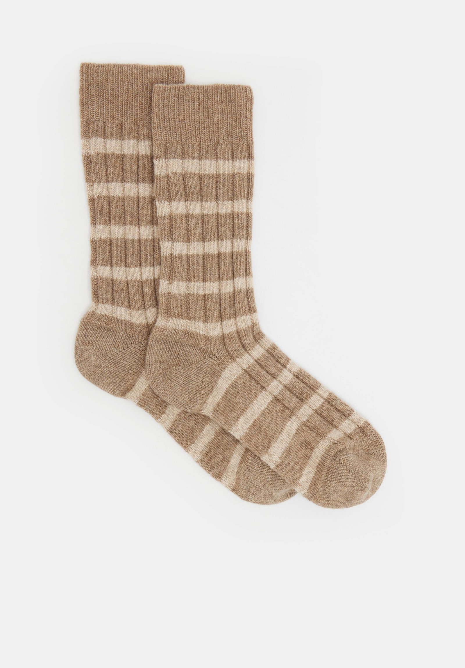 HUSH Wool Stripe Socks in Cream/oatmeal | endource