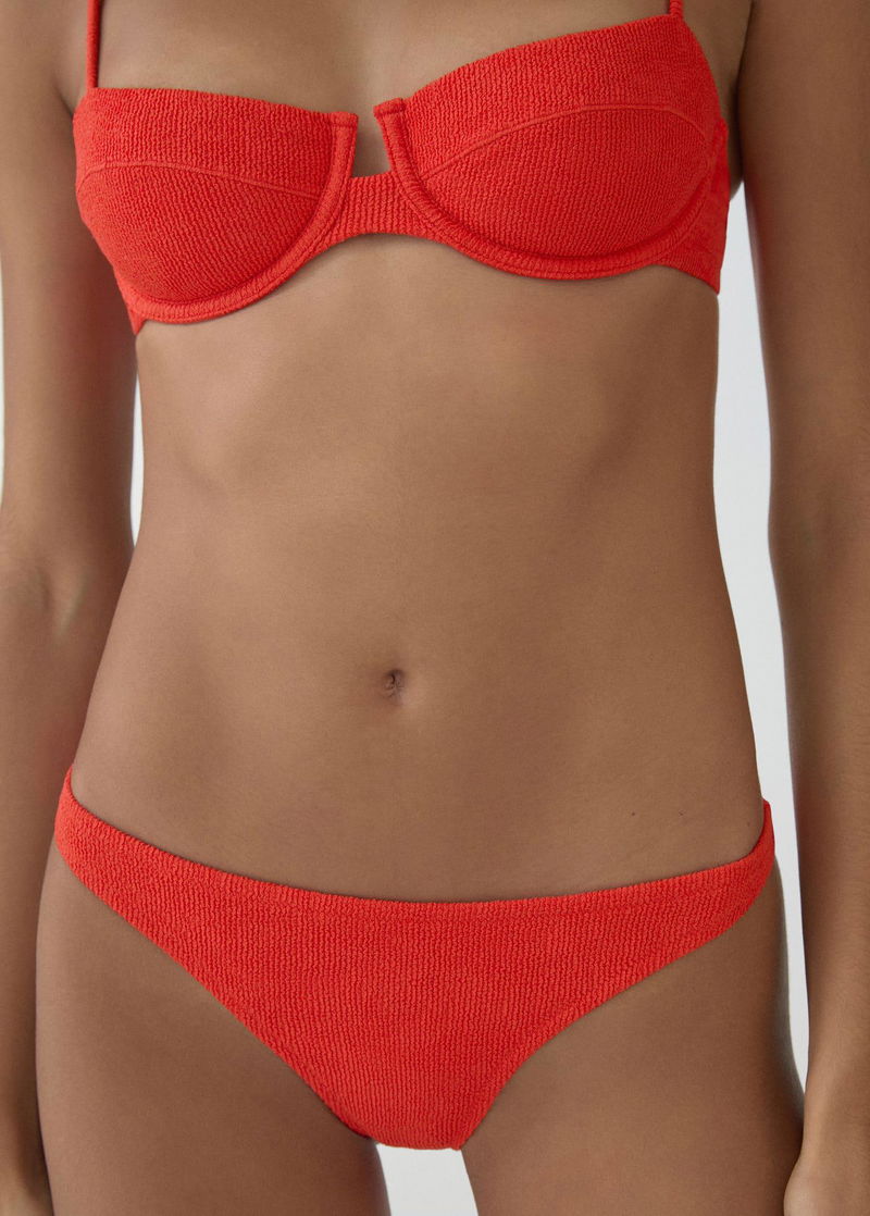 Mango Classic Textured Bikini Bottoms In Red Endource
