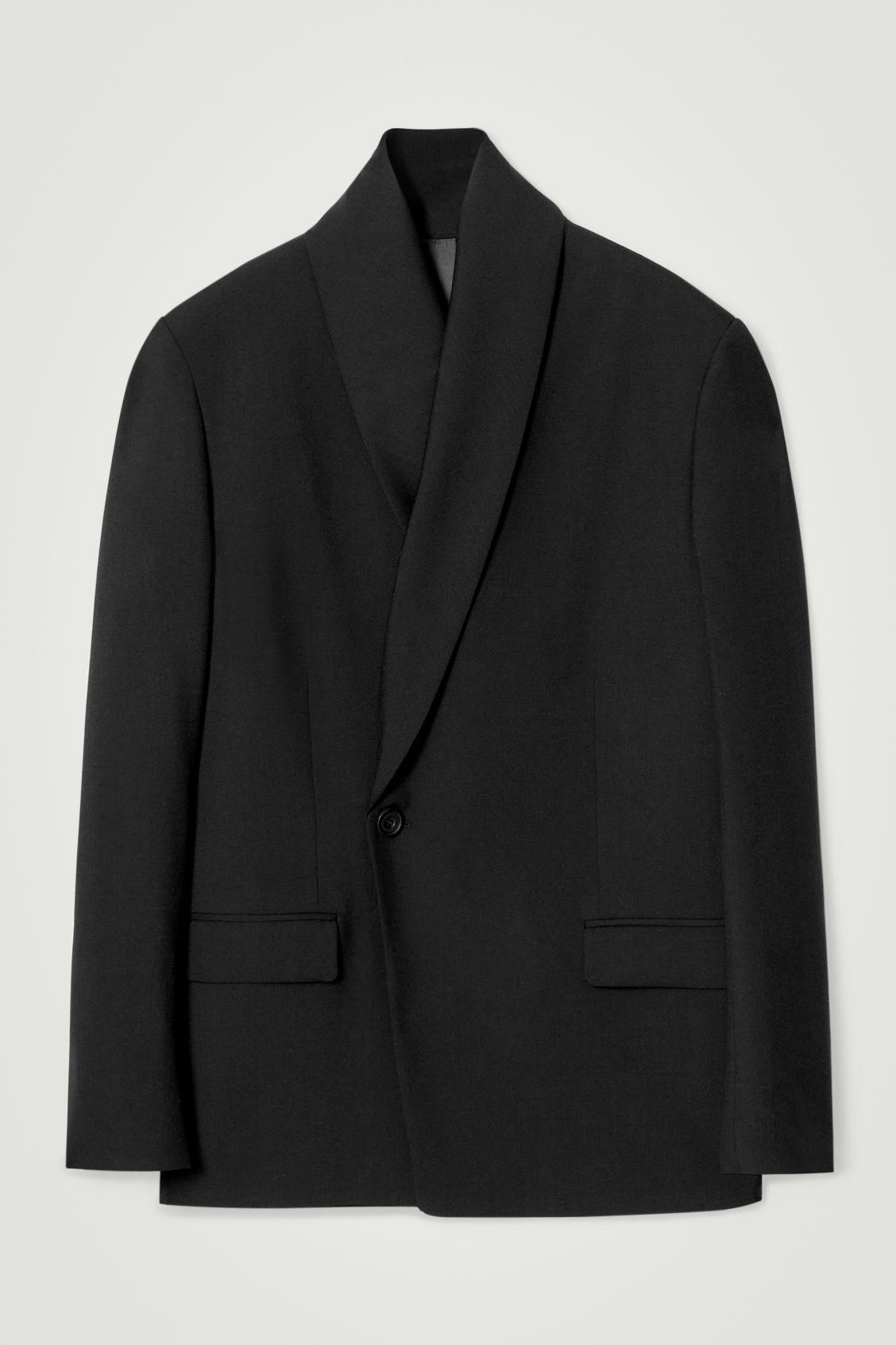 COS Relaxed Shawl-Collar Wool Hopsack Blazer in BLACK | endource