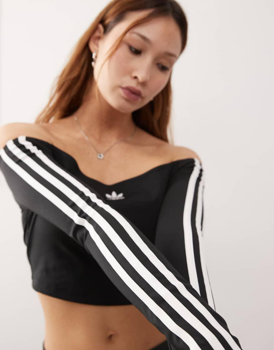 ADIDAS ORIGINALS Adicolor Off Shoulder Long Sleeve Tee In Black | endource
