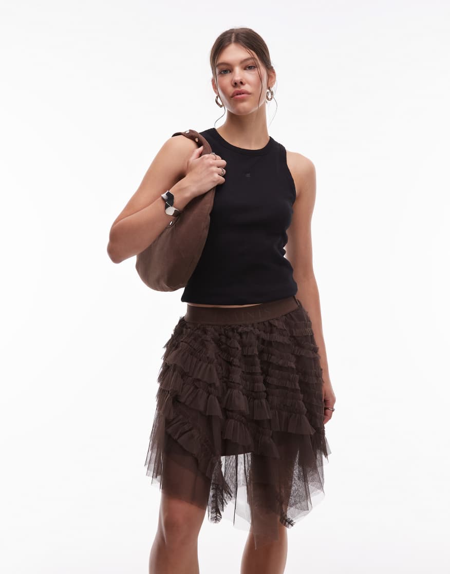 ALLSAINTS Jayde Tulle Mini Skirt In Brown | endource
