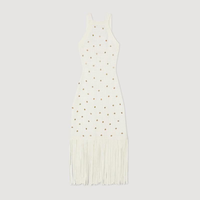 SANDRO Fringed Midi Dress in white | endource