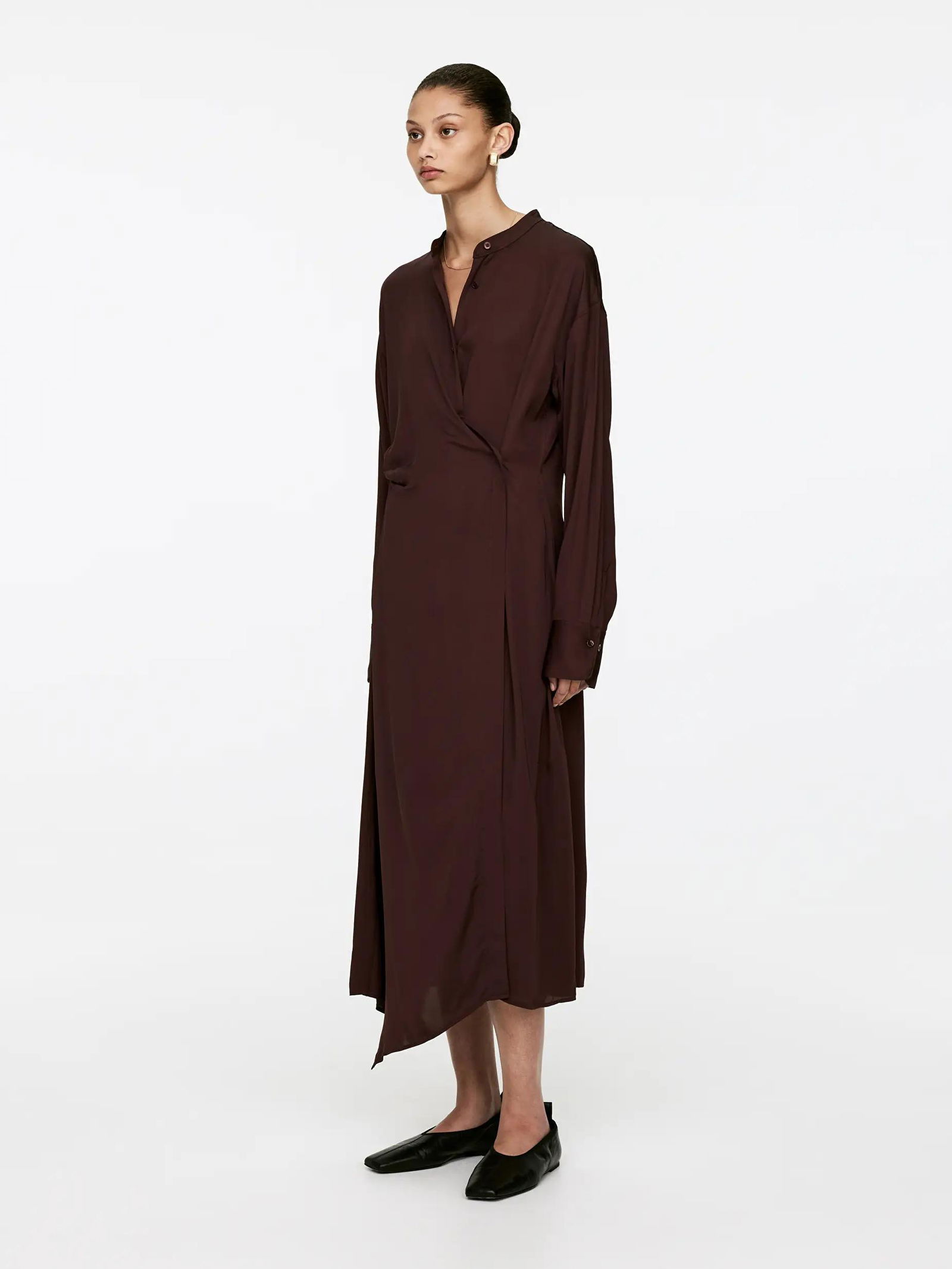 ARKET Midi Drape Dress in Burgundy | endource