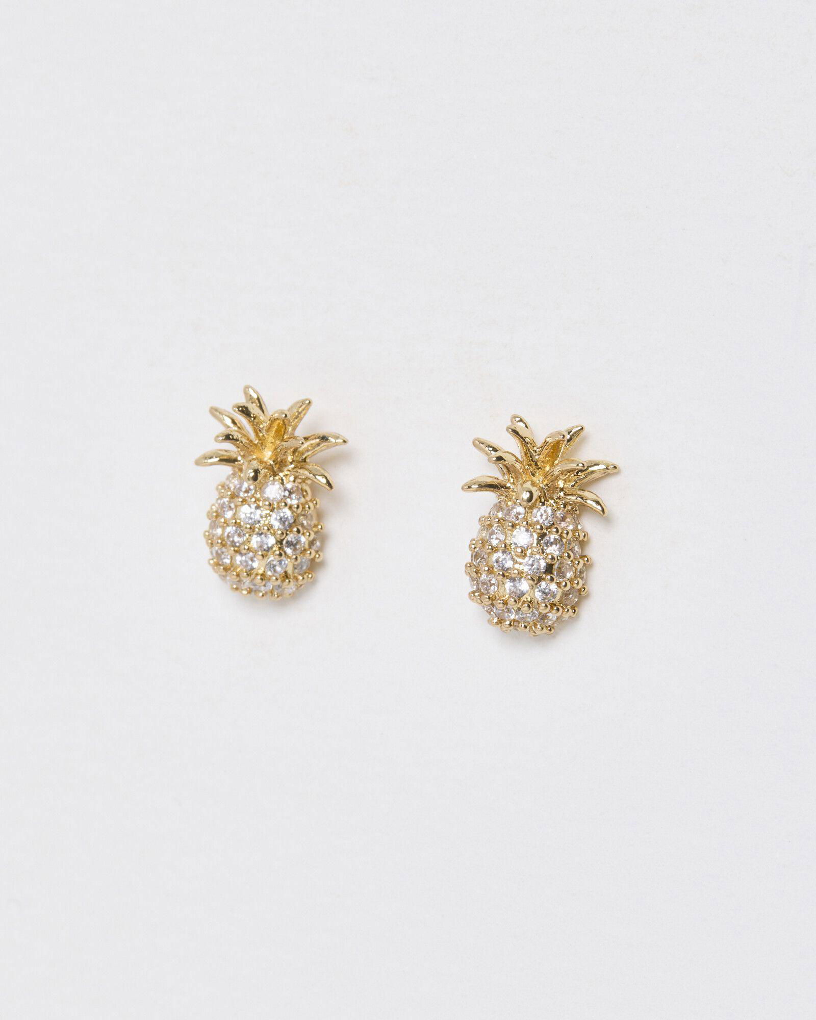 OLIVER BONAS Winnie Pineapple Stud Earrings in Gold | endource