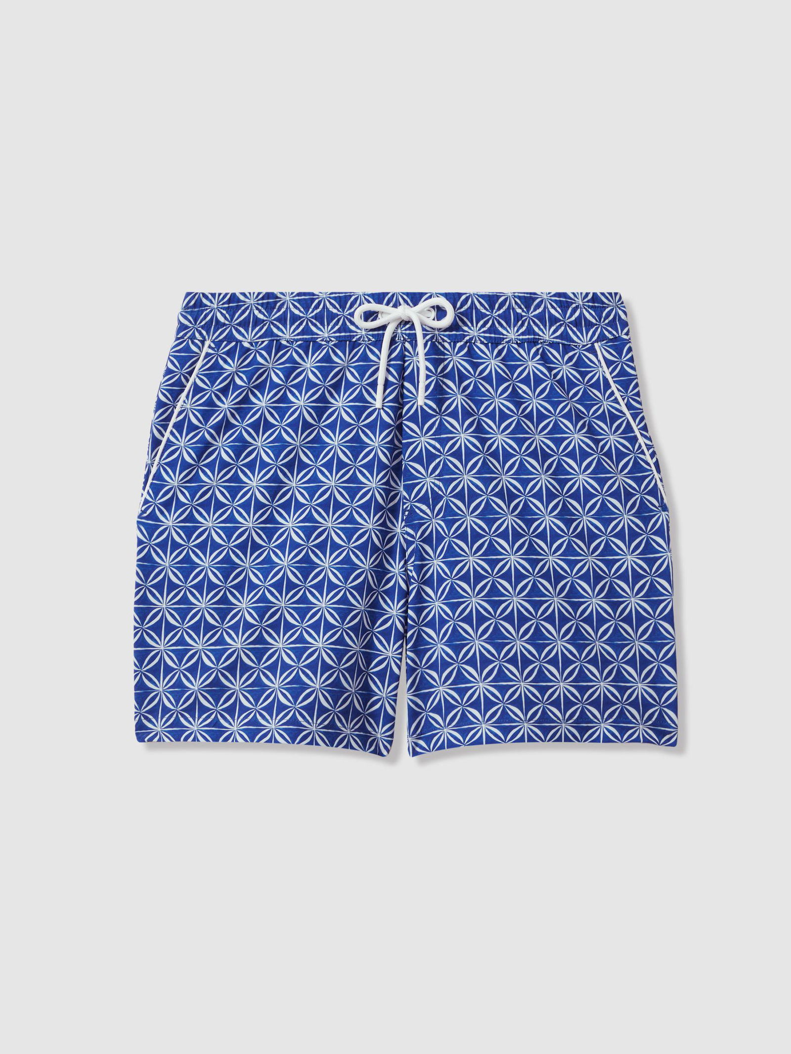 REISS Fraser Geometric Print Drawstring Swim Shorts in Bright Blue ...