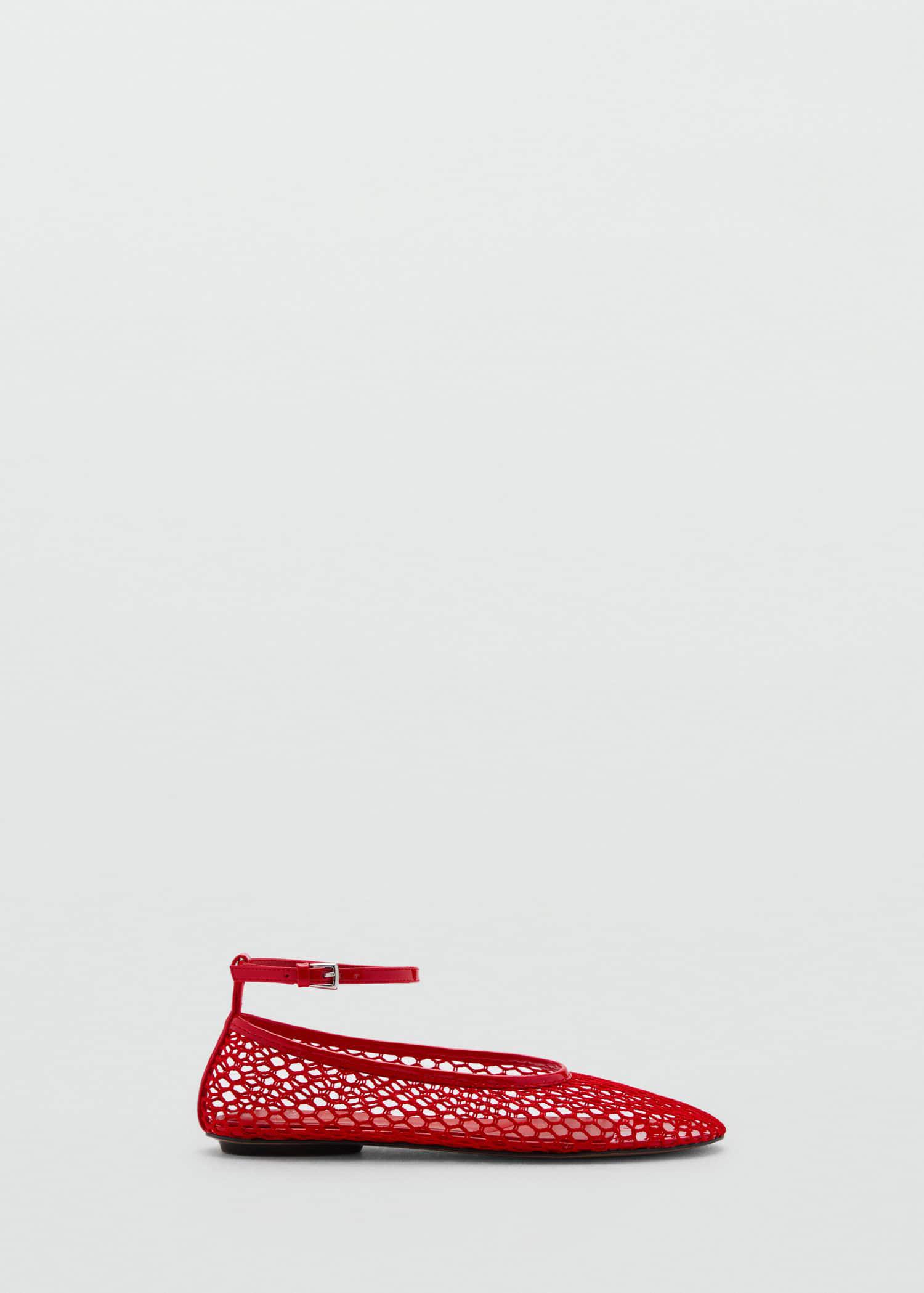 MANGO Mesh Ballerinas With Buckle Strap in Red | endource