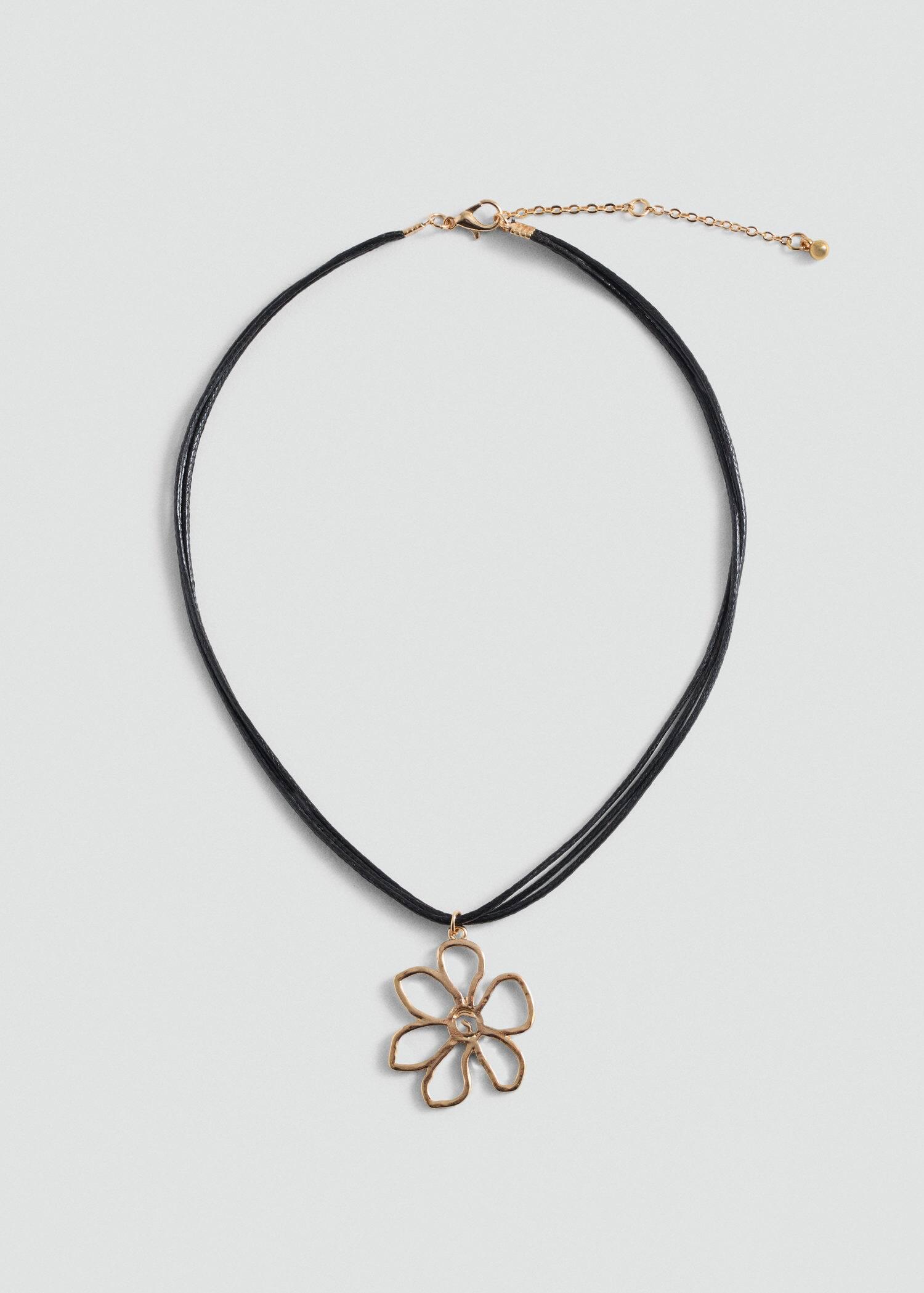 MANGO Flower Cord Necklace in Black | endource