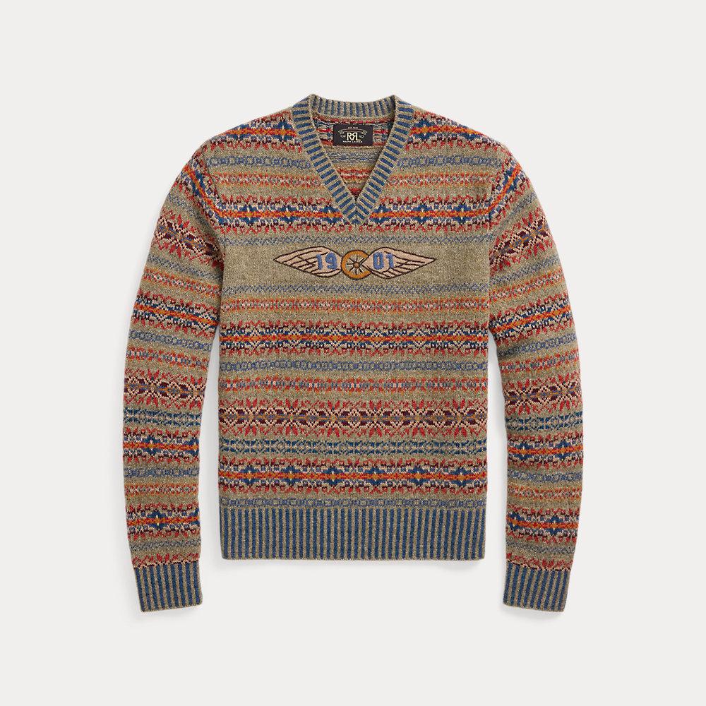 RALPH LAUREN RRL Hand-Embroidered Fair Isle Sweater in Orange | endource