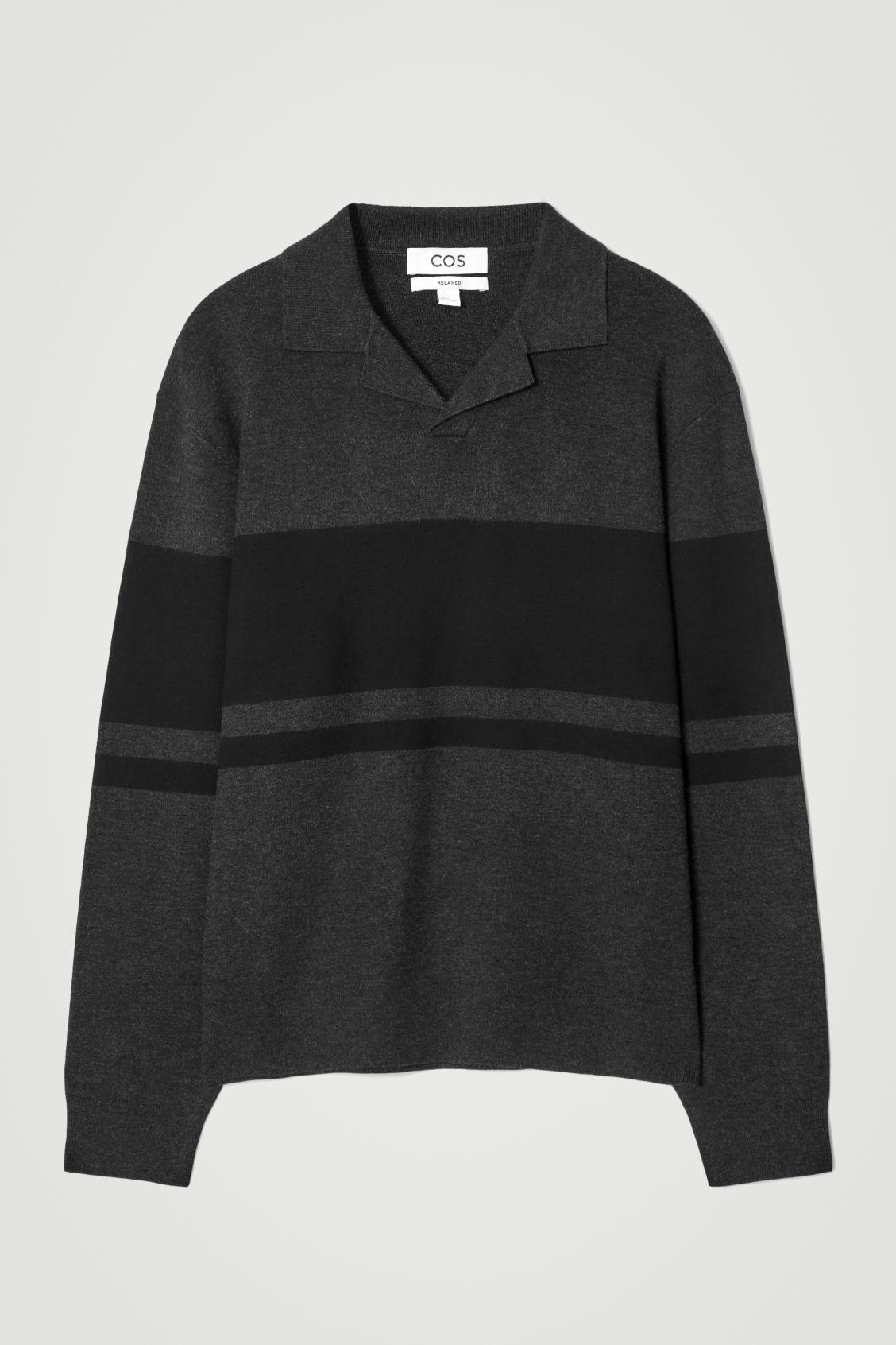 COS Striped Double-Faced Knitted Polo Shirt in CHARCOAL / STRIPED ...