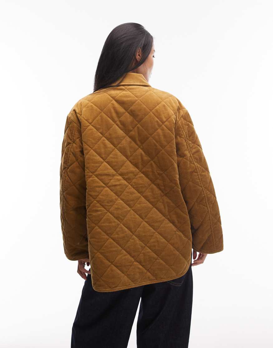 ARKET Quilted Cord Barn Jacket With Contrast Collar In Light Brown | endource