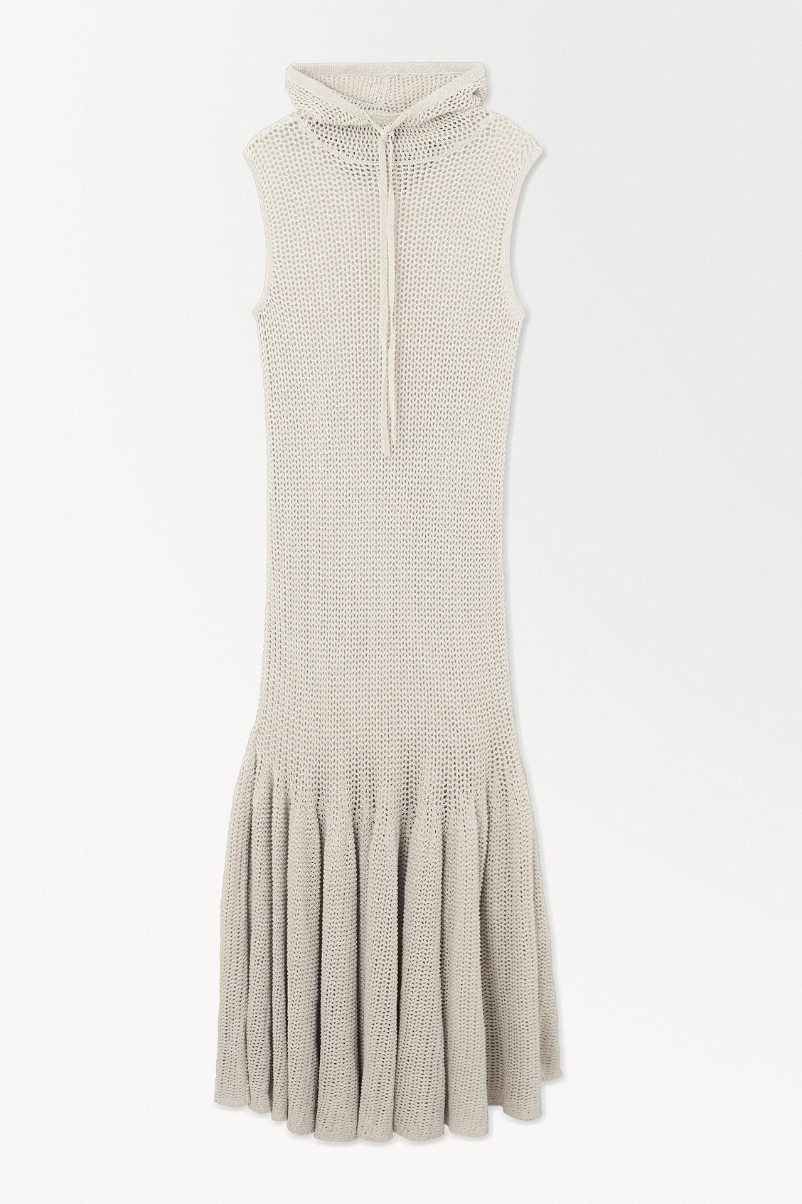 COS The Hooded Fishnet Maxi Dress in LIGHT BEIGE | Endource