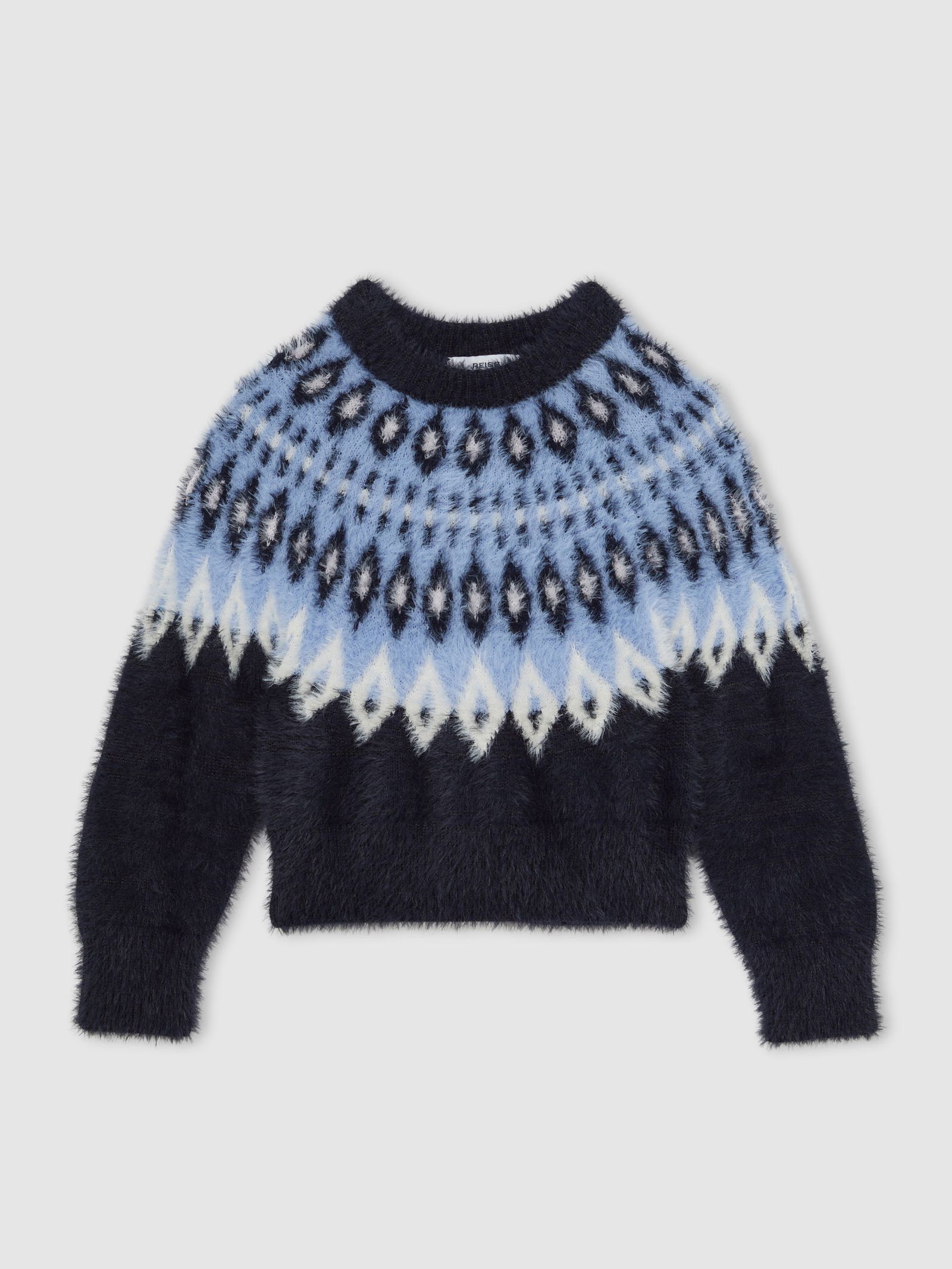 REISS 13-14 Yrs Fluffy Fair Isle Jumper In Navy | endource
