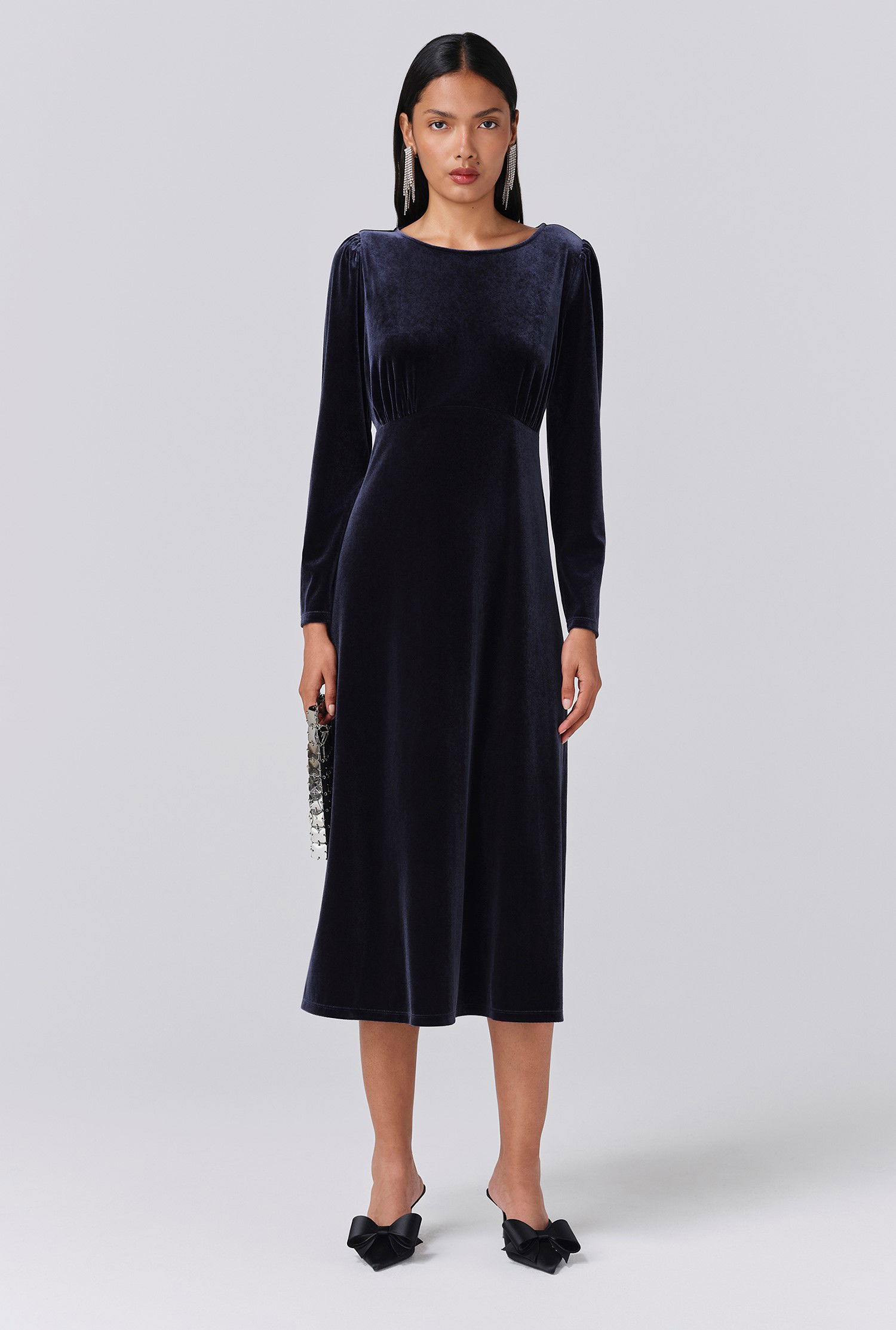 GHOST Adeline Velvet Round Neck Midi Dress | endource