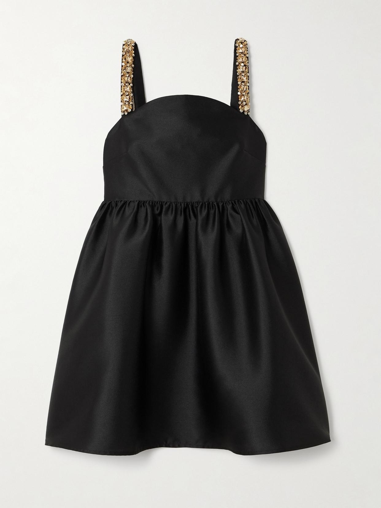 SELF-PORTRAIT Crystal-Embellished Taffeta Mini Dress in Black | endource