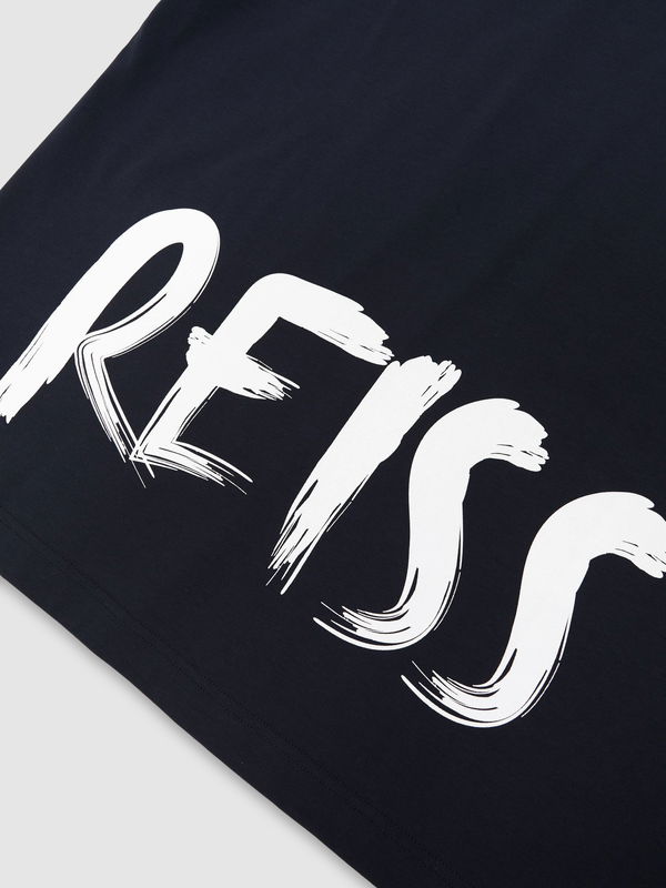 REISS Logo-Print Relaxed-Fit T-Shirt In Navy | endource